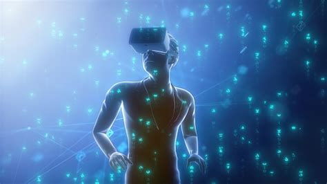 메타버스 Vr 가상 현실 게임 플레이 남자는 Vr 고글 미래 디지털 기술로 메타 버스 가상 디지털 세계 기술 게임 제어를