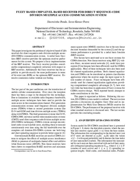 Pdf Fuzzy Based Chip Level Based Receiver For Direct Sequence Code Division Multiple Access
