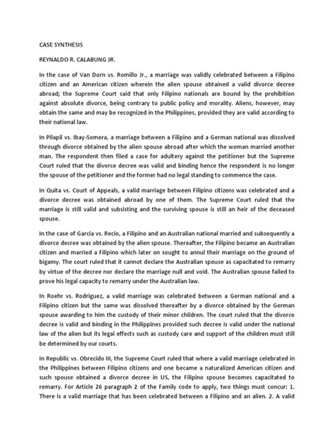 Case Synthesis Pdf Marriage Divorce