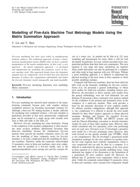 modelling of five axis machine tool metrology models using the matrix