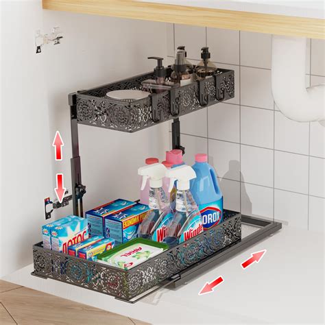 Snapklik Com Iirios Under Sink Organizer And Storage Height Adjustable 2 Tier Under Sink Shelf