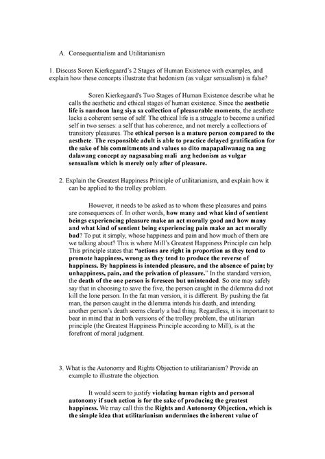 Consequentialism And Utilitarianism A Consequentialism And