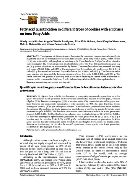 Pdf Fatty Acid Quantification In Different Types Of Cookies With