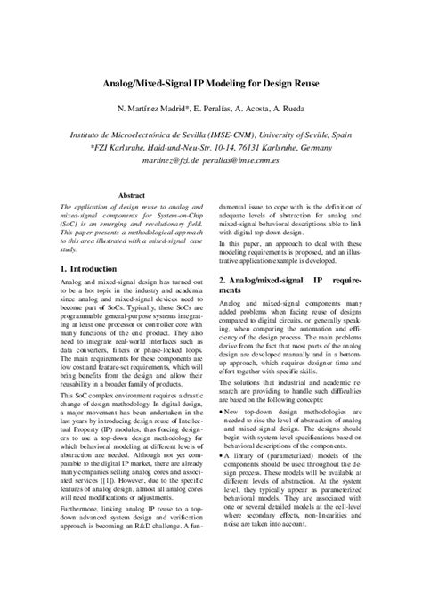 Pdf Analogmixed Signal Ip Modeling For Design Reuse