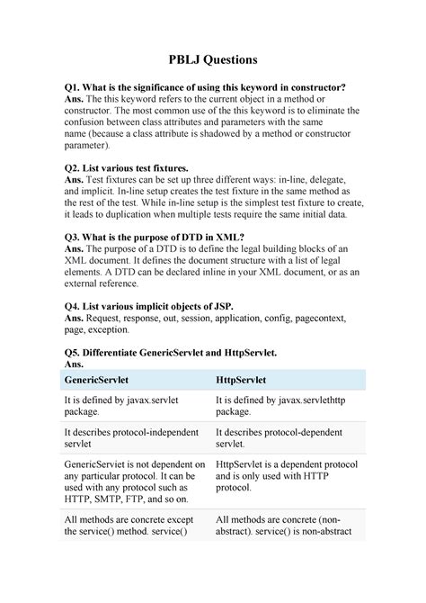 Pblj Questions 1 What Is The Significance Of Using This Keyword In Constructor Ans The This