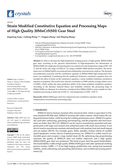 Pdf Strain Modified Constitutive Equation And Processing Maps Of High Quality 20mncr5sh Gear