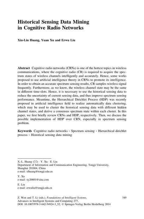 Pdf Historical Sensing Data Mining In Cognitive Radio Networks