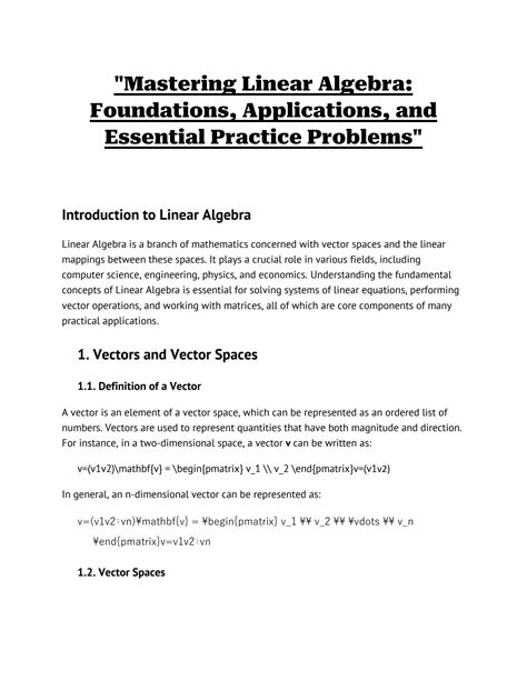 SOLUTION: Mastering Linear Algebra: Foundations, Applications and Essential Practice Problems ...