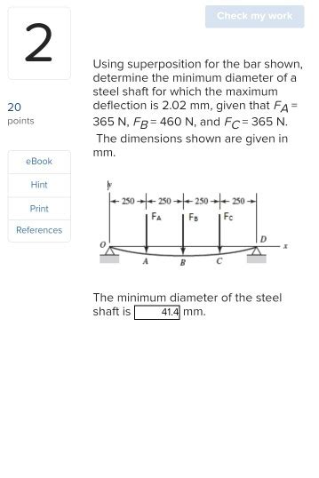 Solved Check My Work 2 20 Points Using Superposition For The