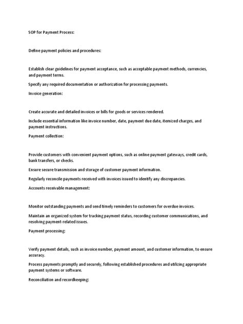 Sop For Payment Process Pdf