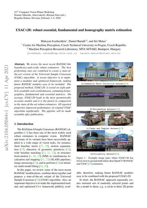 Pdf Usacv20 Robust Essential Fundamental And Homography Matrix Estimation