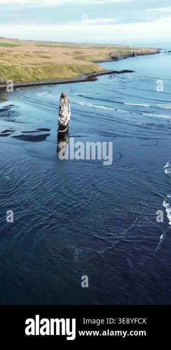 Aerial Drone View Of Hvitserkur The Famous Basalt Sea Stack Rising