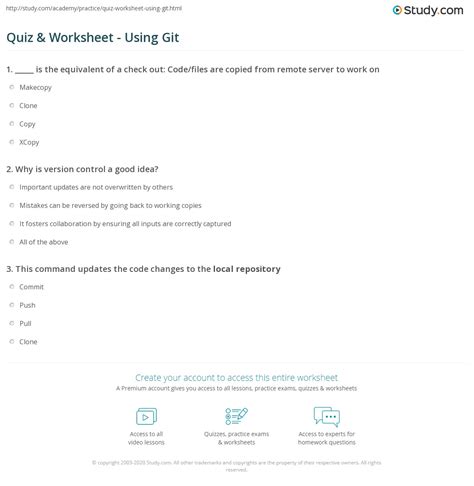 Quiz Worksheet Using Git Study