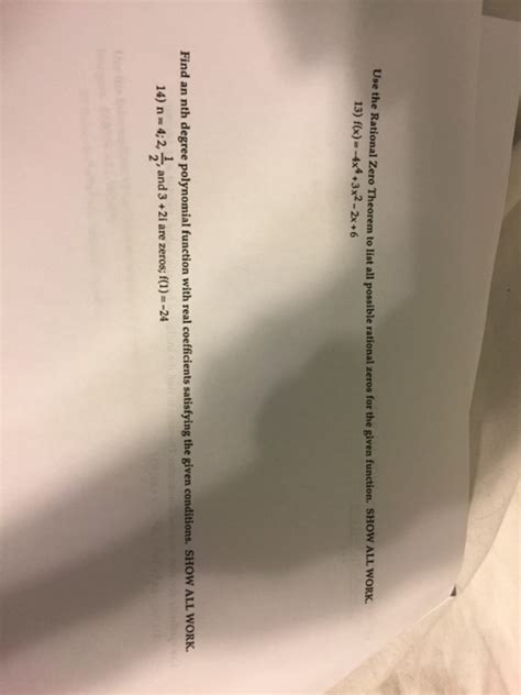 Solved Use The Rational Zero Theorem To List All Possible Chegg
