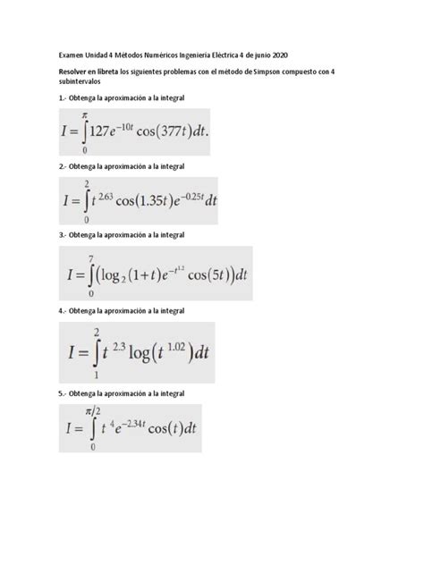 Examen Unidad 4 Métodos Numéricos Ingeniería Eléctrica 4 De Junio 2020
