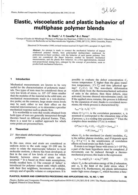 Pdf Elastic Viscoelastic And Plastic Behavior Of Multiphase Polymer Blends