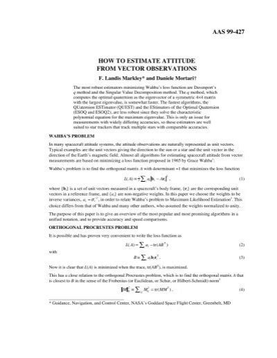 How To Estimate Attitude From Vector Observations Malcolm D