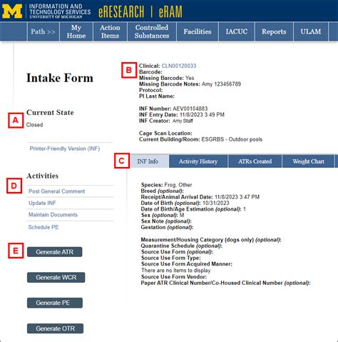 eram intake form inf its documentation
