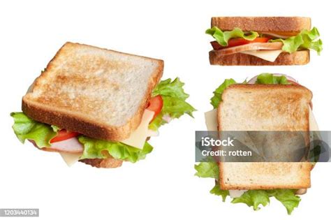 햄 치즈 그린 샐러드를 곁들인 신선한 샌드위치 흰색 배경에 격리 0명에 대한 스톡 사진 및 기타 이미지 0명 건강한 생활방식 고기 Istock