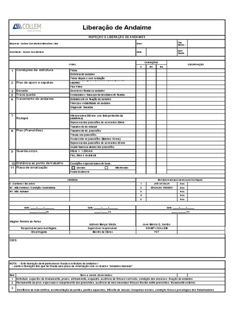 Check List Liberação De Andaime Pdf