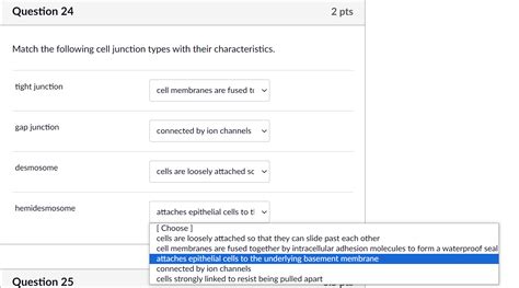 Solved Match The Following Cell Junction Types With Their
