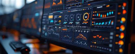 monitors displaying financial data analytics in modern control room