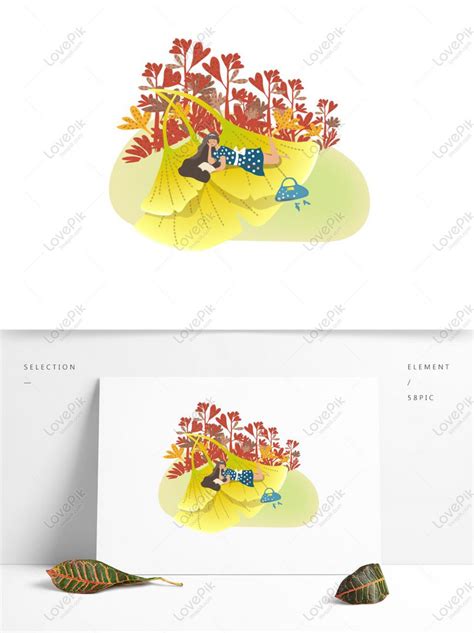 읽기 책 소녀 현장 독서 가을 파란 드레스 웨이브 포인트 벡터를 나뭇잎 일러스트 Png 및 벡터 이미지 무료 다운로드 Lovepik