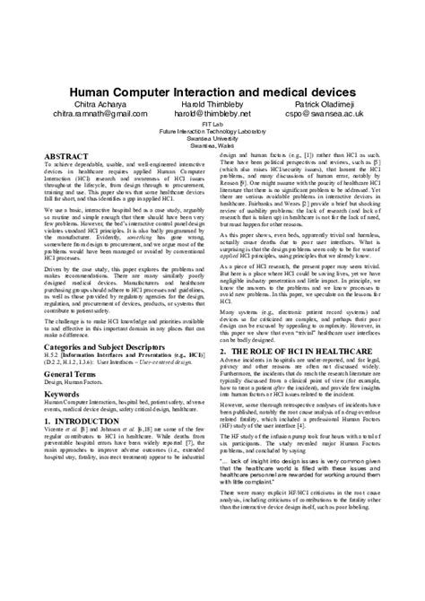 Pdf Human Computer Interaction And Medical Devices