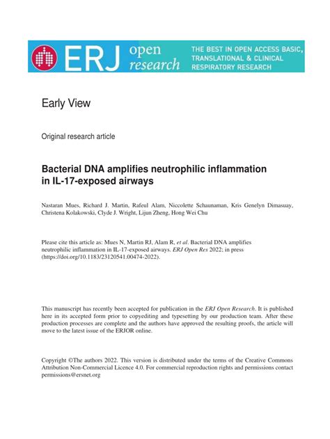 Pdf Bacterial Dna Amplifies Neutrophilic Inflammation In Il 17
