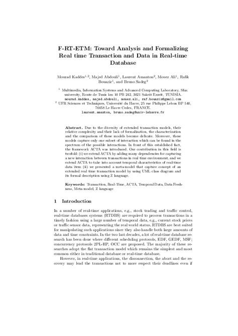 Pdf Rt Etm Toward Analysis And Formalizing Transaction And Data Models In Realtime Databases