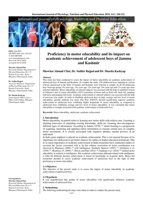Pdf Proficiency In Motor Educability And Its Impact On Academic
