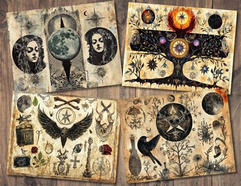 Decorative Wiccan Papers Pagan Junk Journal Page Digital Scrapbook
