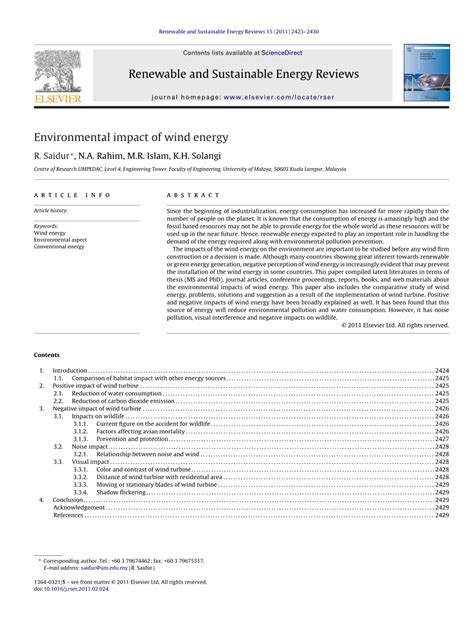 Pdf Environmental Impact Of Wind Energy