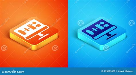 Isometric Algorithm Icon Isolated On Orange And Blue Background