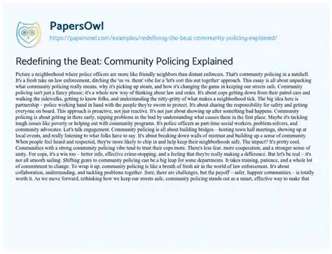 Redefining The Beat Community Policing Explained Free Essay Example 419 Words