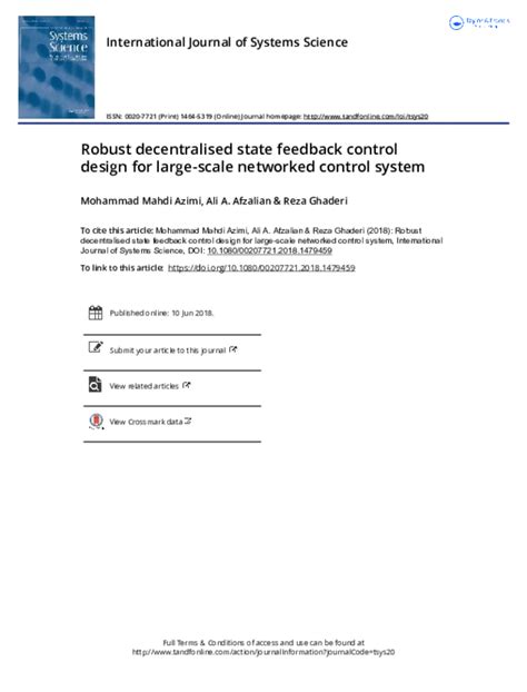 Pdf Robust Decentralised State Feedback Control Design For Large Scale Networked Control System