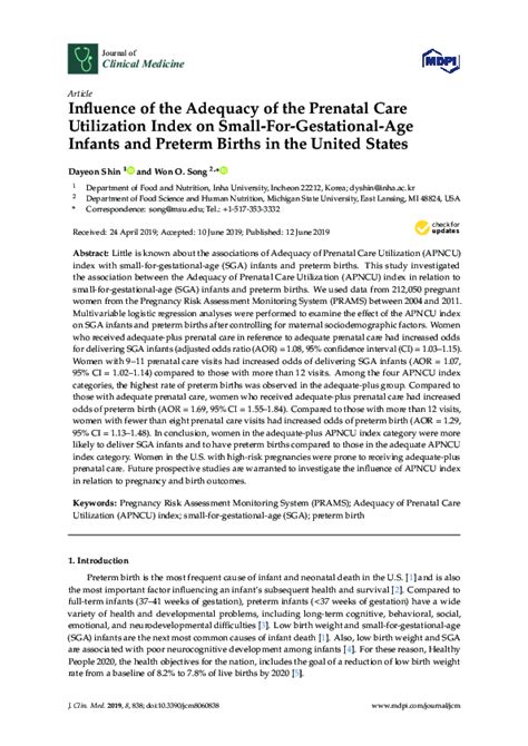 Pdf Influence Of The Adequacy Of The Prenatal Care Utilization Index On Small For Gestational