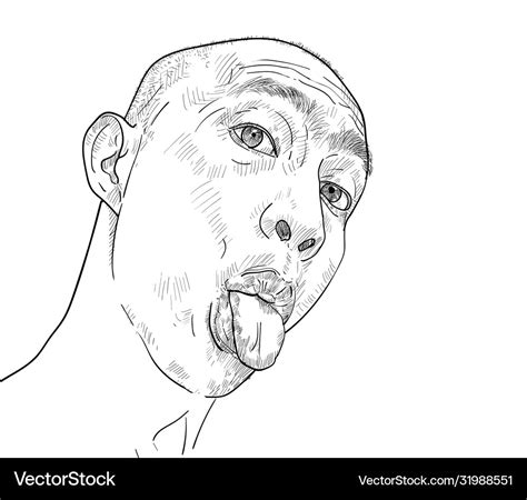 Drawing Funny Portrait A Man Sticky Tongue Out Vector Image