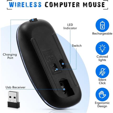 Silent Click Led Wireless Slim Mouse Rechargeable No More Annoying Clicky Clickly Clicky