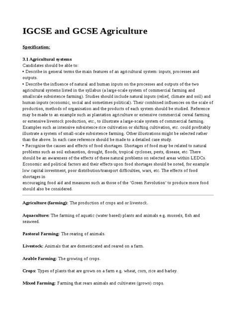Igcse Agriculture Pdf Intensive Farming Famine