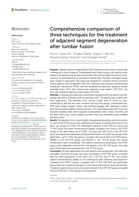 Pdf Comprehensive Comparison Of Three Techniques For The Treatment Of Adjacent Segment