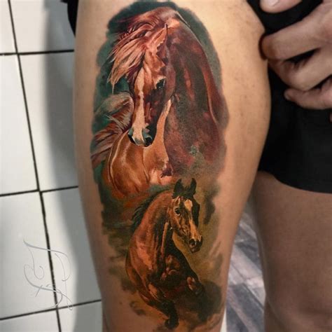 Realistic Horses On Girls Thigh Best Tattoo Ideas And Designs Horse