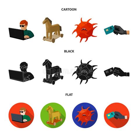 Hacker Hacking System Internet Hackers And Hacking Set Collection Icons In Cartoonblack