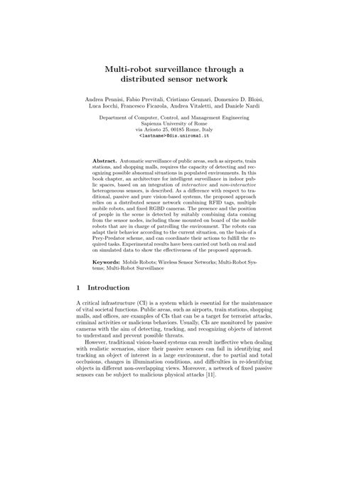 pdf multi robot surveillance through a distributed sensor network