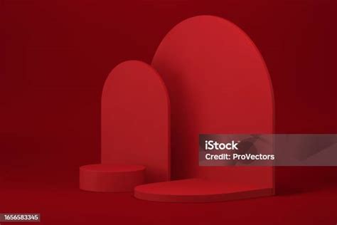 빨간색 현대 3d 연단 곡선 받침대 반원 벽 배경 현실적인 벡터 0명에 대한 스톡 벡터 아트 및 기타 이미지 0명 가정의 방 강단 Istock