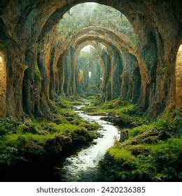 Underground Forest High Vaulted Ceiling River Imagem Gerada Por Ia