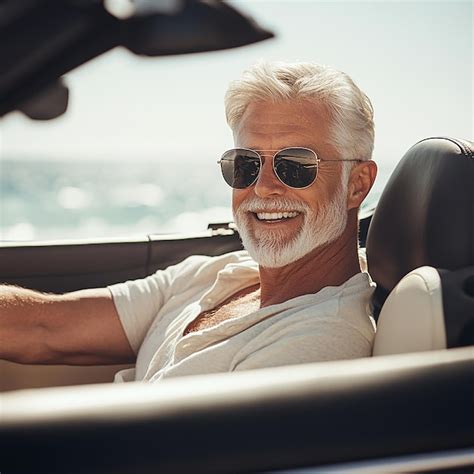 Happy Bearded Senior Man On Luxury Cabrio Road Trip In Italy Enjoying Freedom Premium Ai