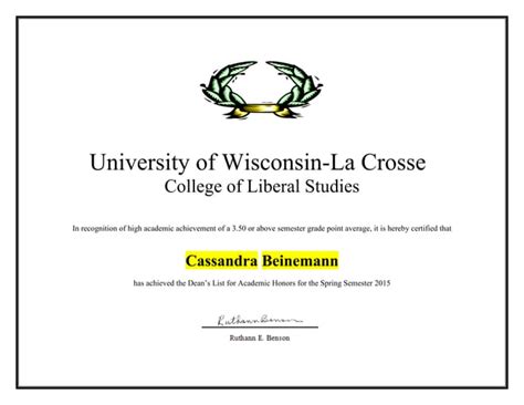 Dean S List Certificate Spring PDF