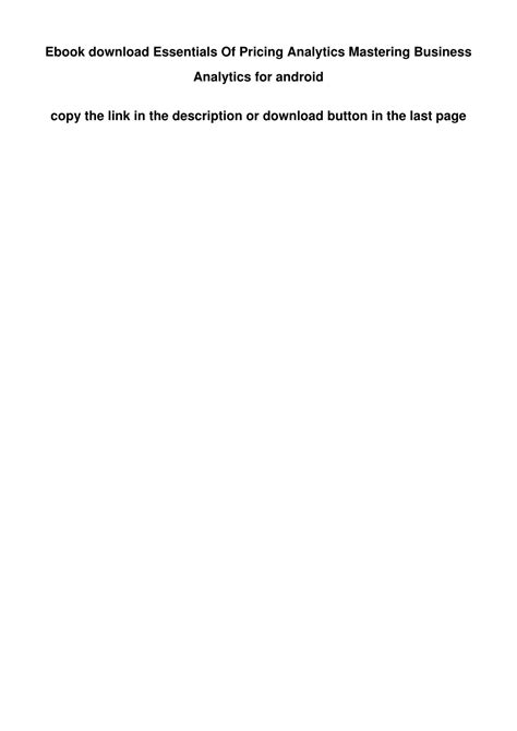 Ppt Ebook Download Essentials Of Pricing Analytics Mastering Business