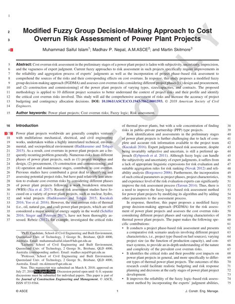 Pdf Modified Fuzzy Group Decision Making Approach To Cost Overrun Risk Assessment Of Power